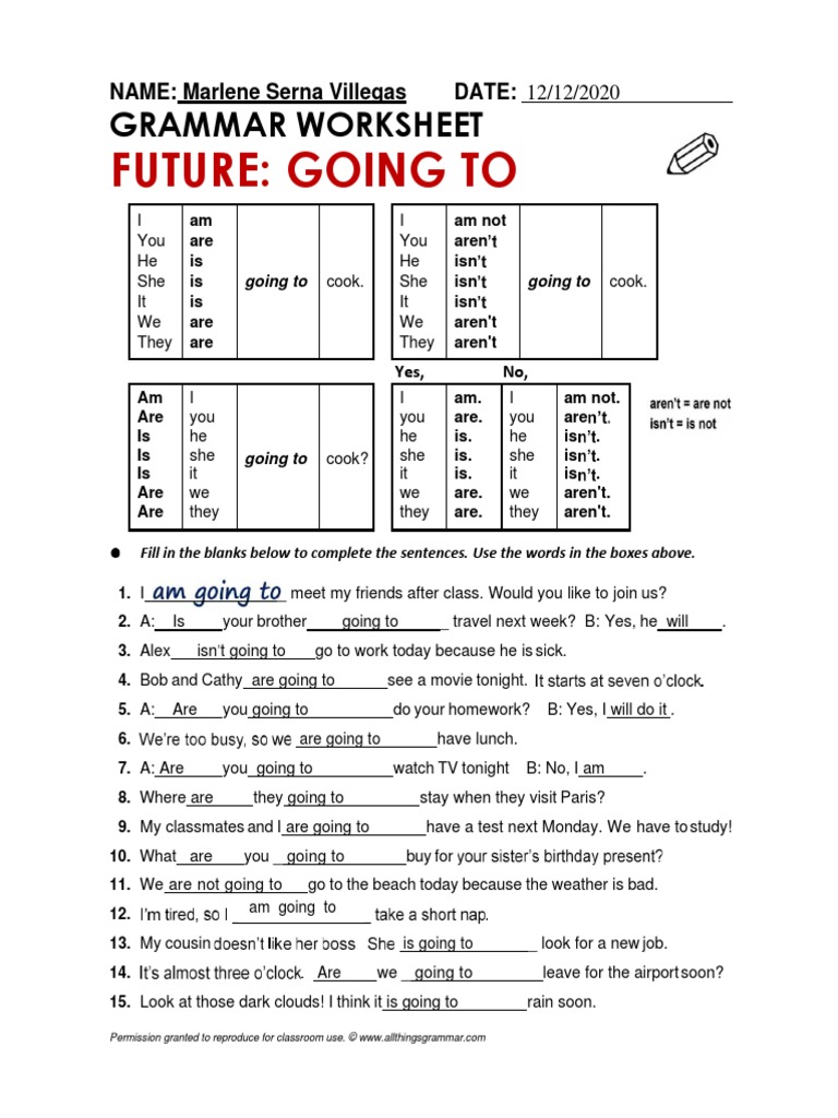 Future: Going To: Grammar Worksheet | PDF