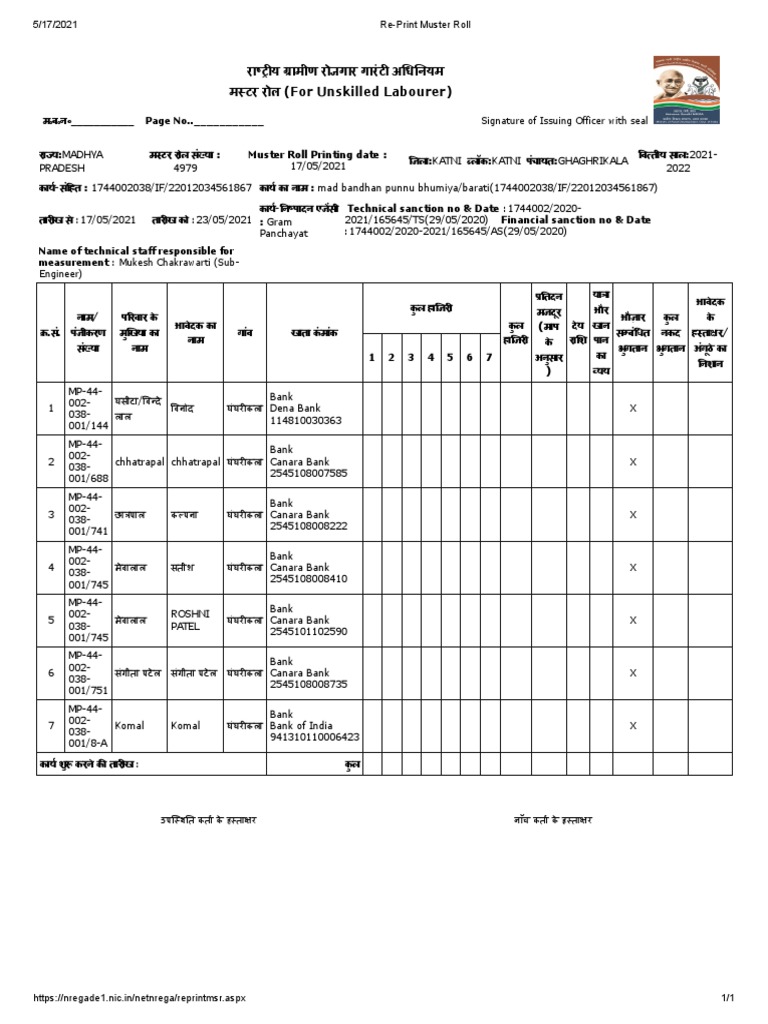 Re-Print Muster Roll | PDF