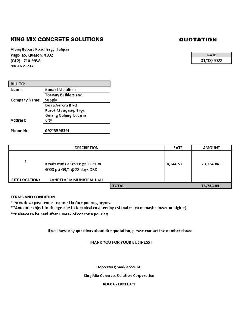 King Mix Concrete Solutions Quotation | PDF