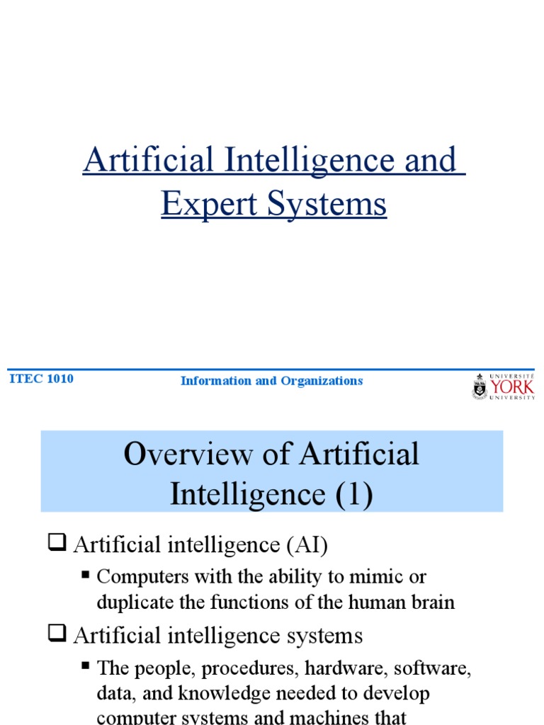 Artificial Intelligence and Expert Systems: ITEC 1010 Information and ...