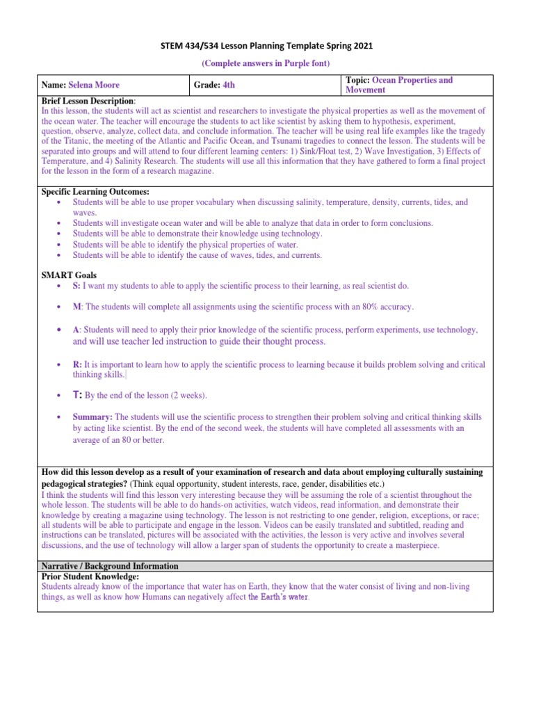 Selena Moore Lesson Plan 2 Final Draft | PDF | Teachers | Classroom