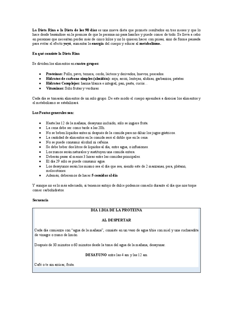 La Dieta Rina o La Dieta de Los 90 Días | PDF | Alimentos | Dieta