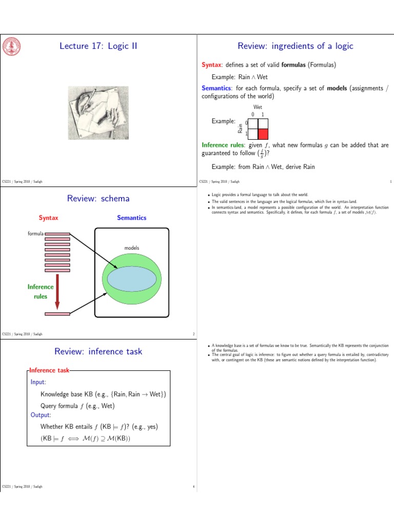 Lecture 17 Logic Ii Review Ingredients Of A Logic Syntax Pdf First Order Logic 
