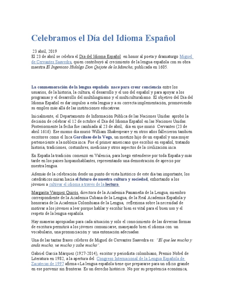 El Día Del Idioma Español | PDF | Lingüística