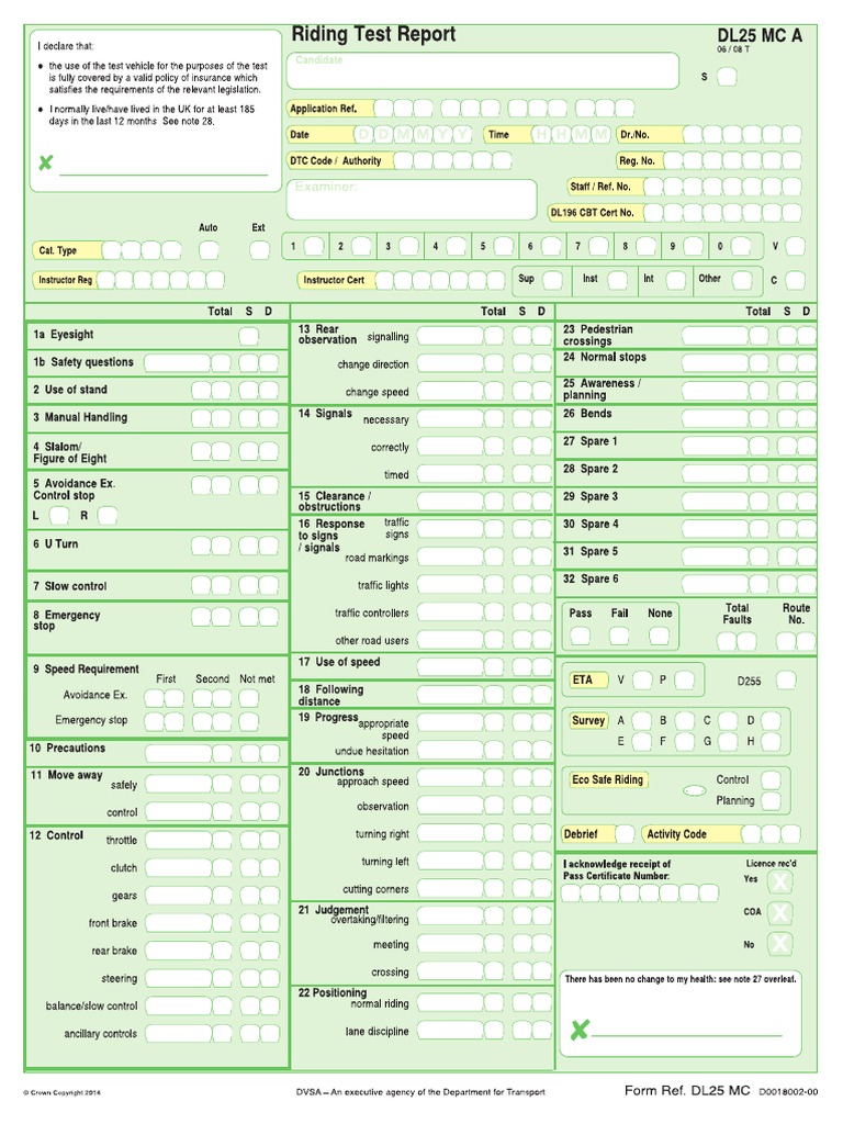 Dl25mc Motorcycle Test Report Form | PDF