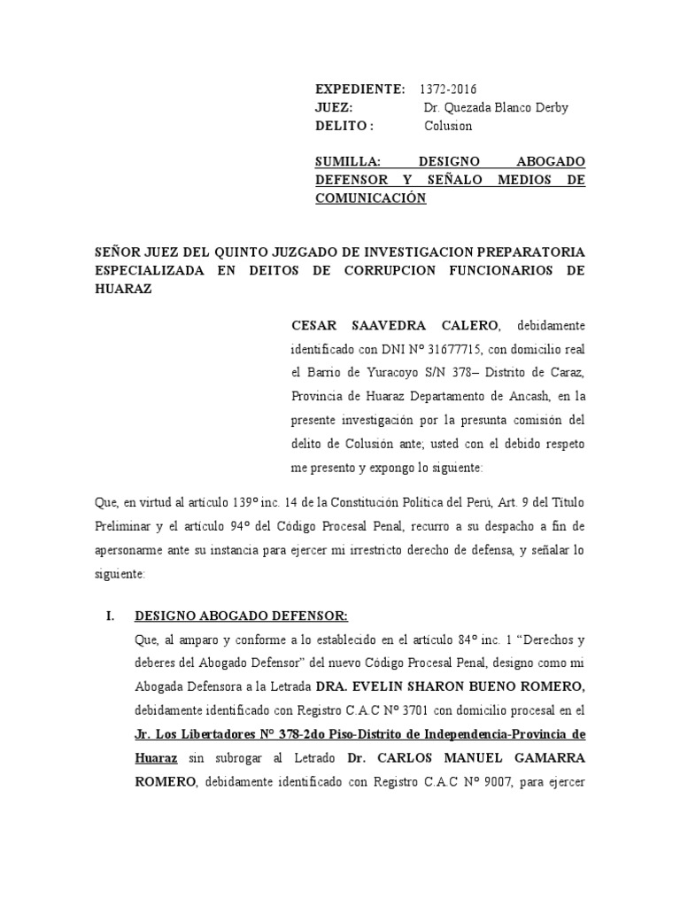 Apersonamiento Cesar Calero | PDF