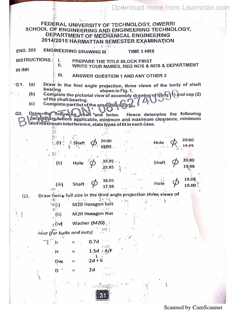 ENG203-Engineering Drawing 3-2015-2018-FUTO | PDF