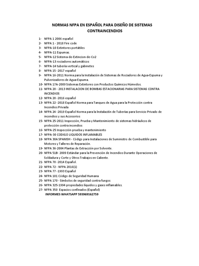 Normas Nfpa en Español para Diseño de Sistemas Contraincendio | PDF