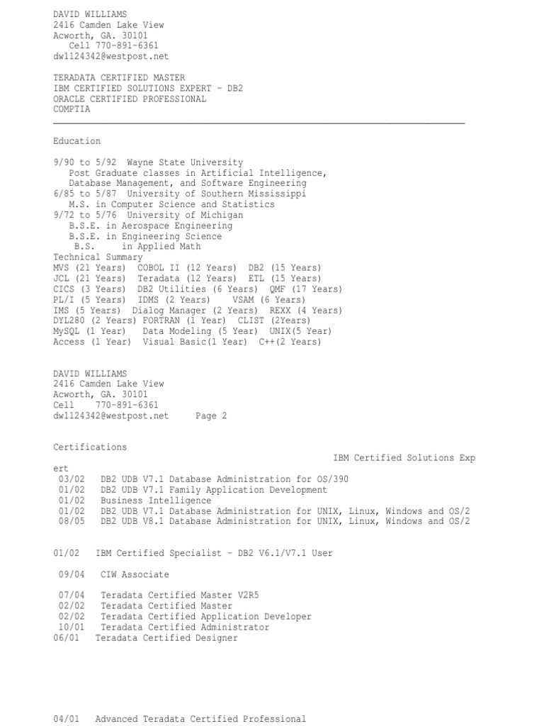 TERADATA DBA or TERADATA DEVELOPER | PDF | Ibm Db2 | Oracle Database