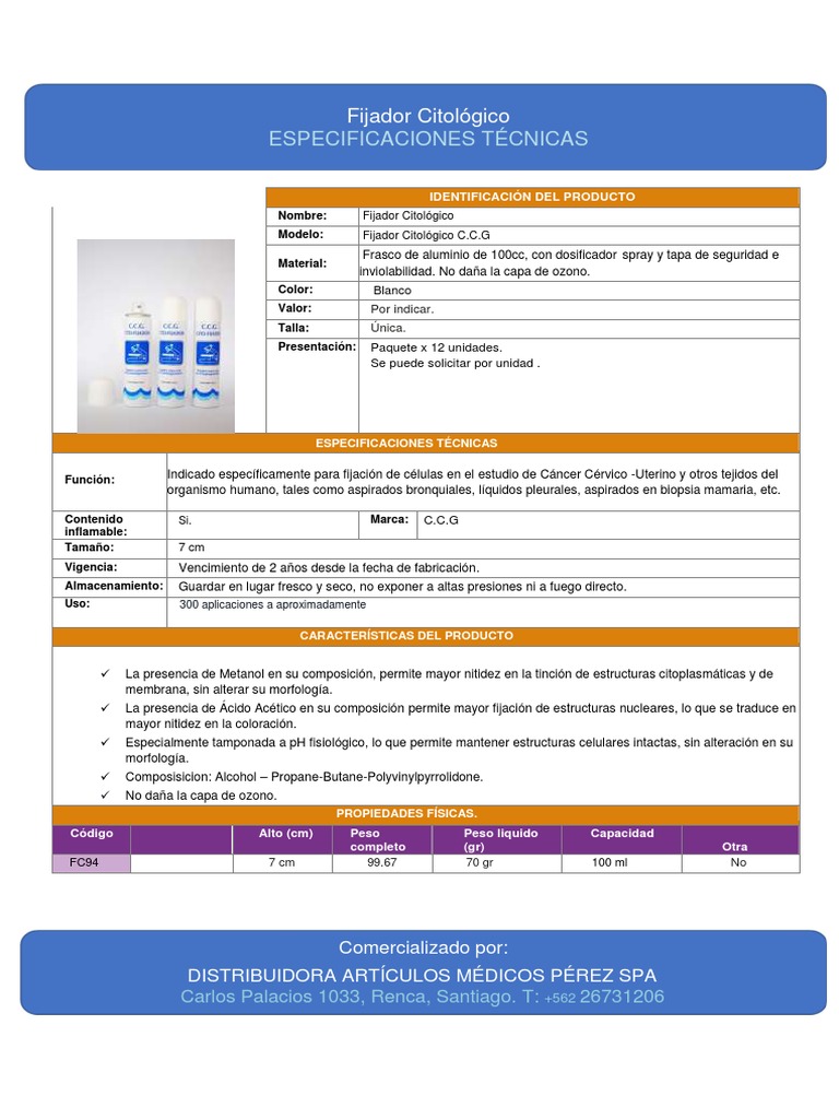 Ficha Tecnica Fijador Citologico | PDF | Biología Celular) | Química