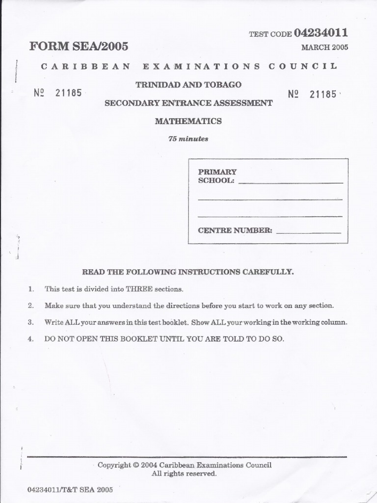 SEA Maths 2005 | PDF