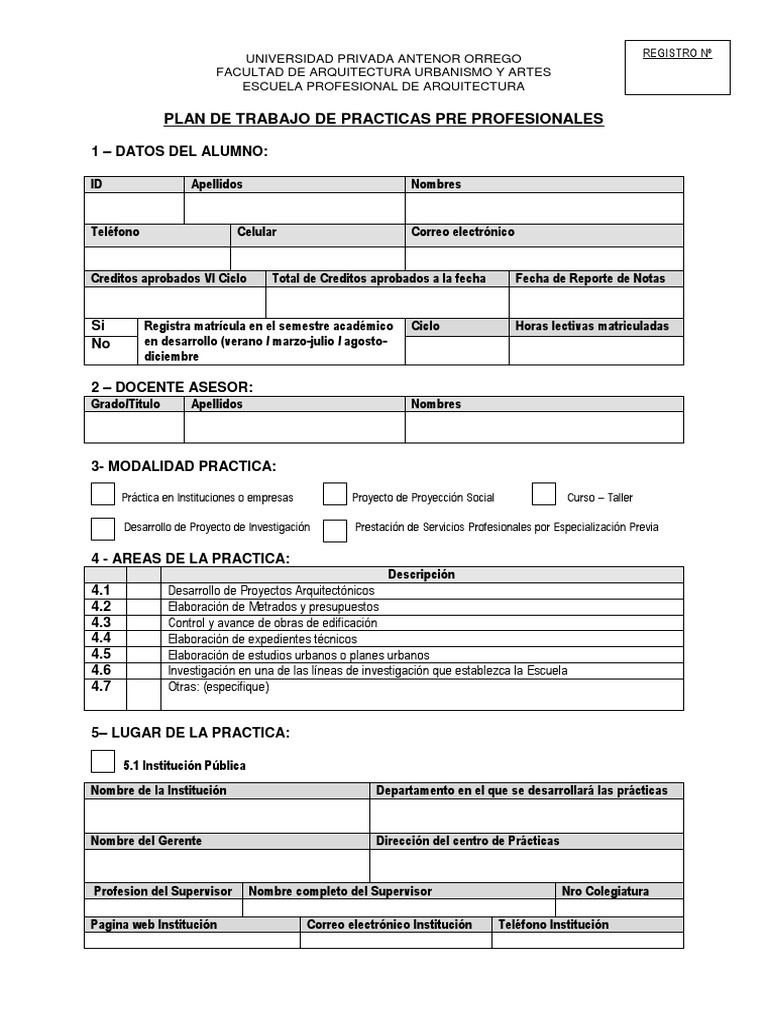 Plan de Trabajo de Practicas Pre Profesi | PDF