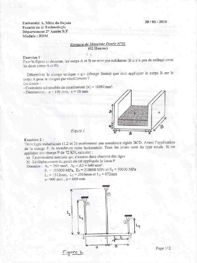 Examen Et Le Corrige de RDM Bejaia 2010 | PDF