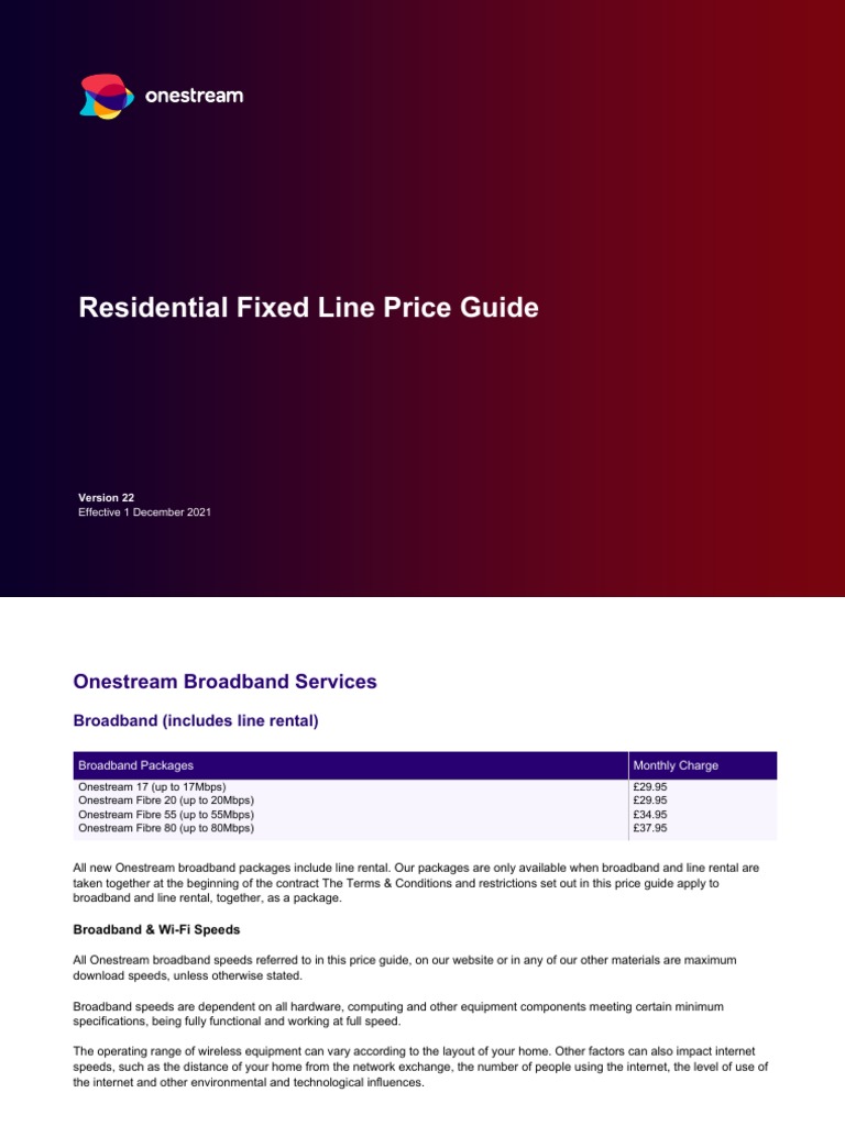 Onestream Residential Price Guide v22 | PDF | Internet | Electronics