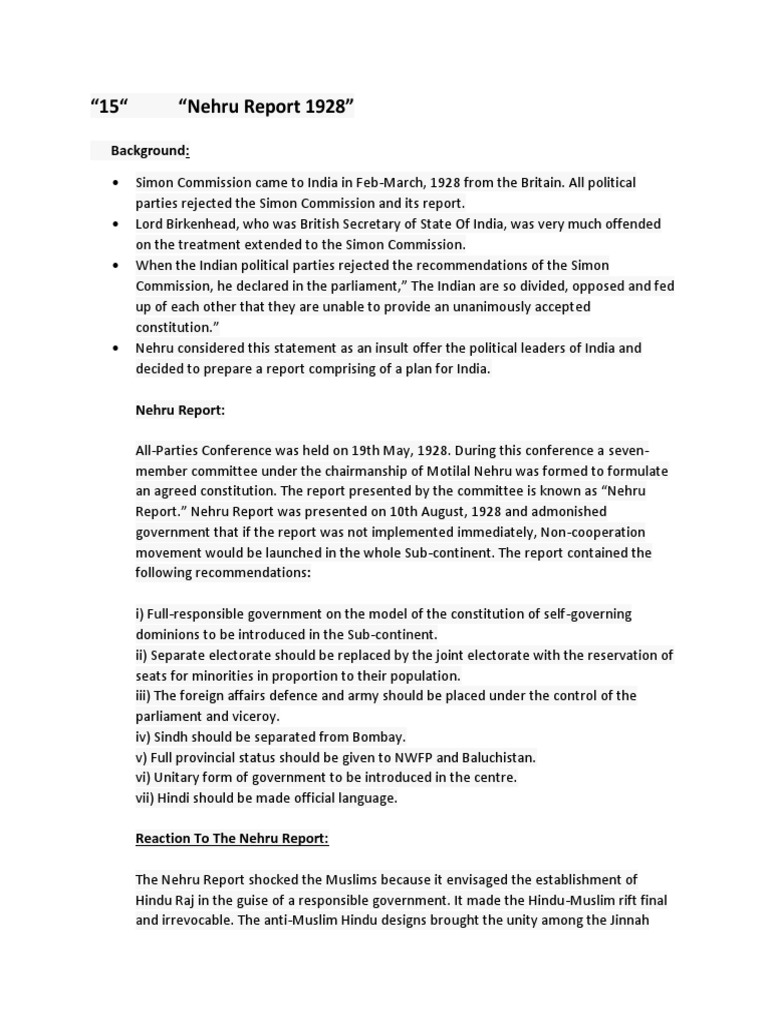 Nehru Report | Download Free PDF | Muhammad Ali Jinnah | Government