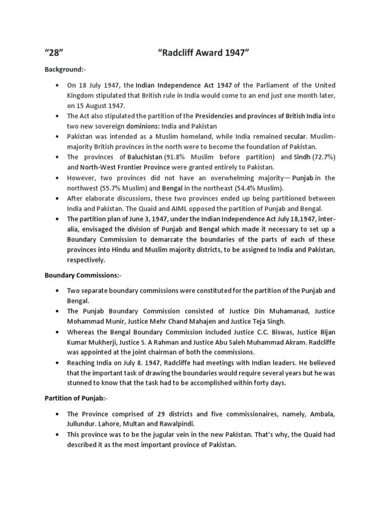 Radcliff Award 1947 | PDF | Partition Of India | South Asia