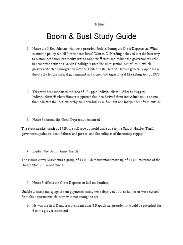 Great Depression Study Guide | PDF | New Deal | Great Depression