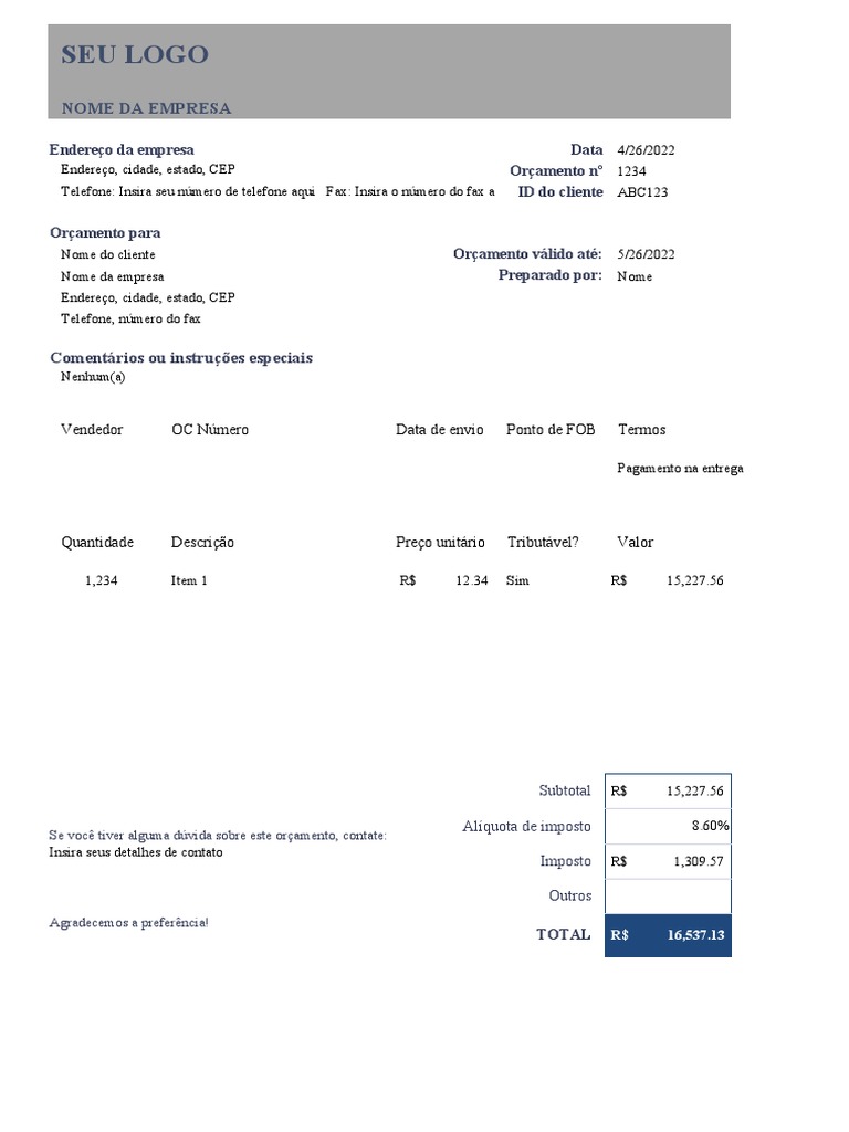 Modelo de Proposta Comercial em Excel 1 | PDF