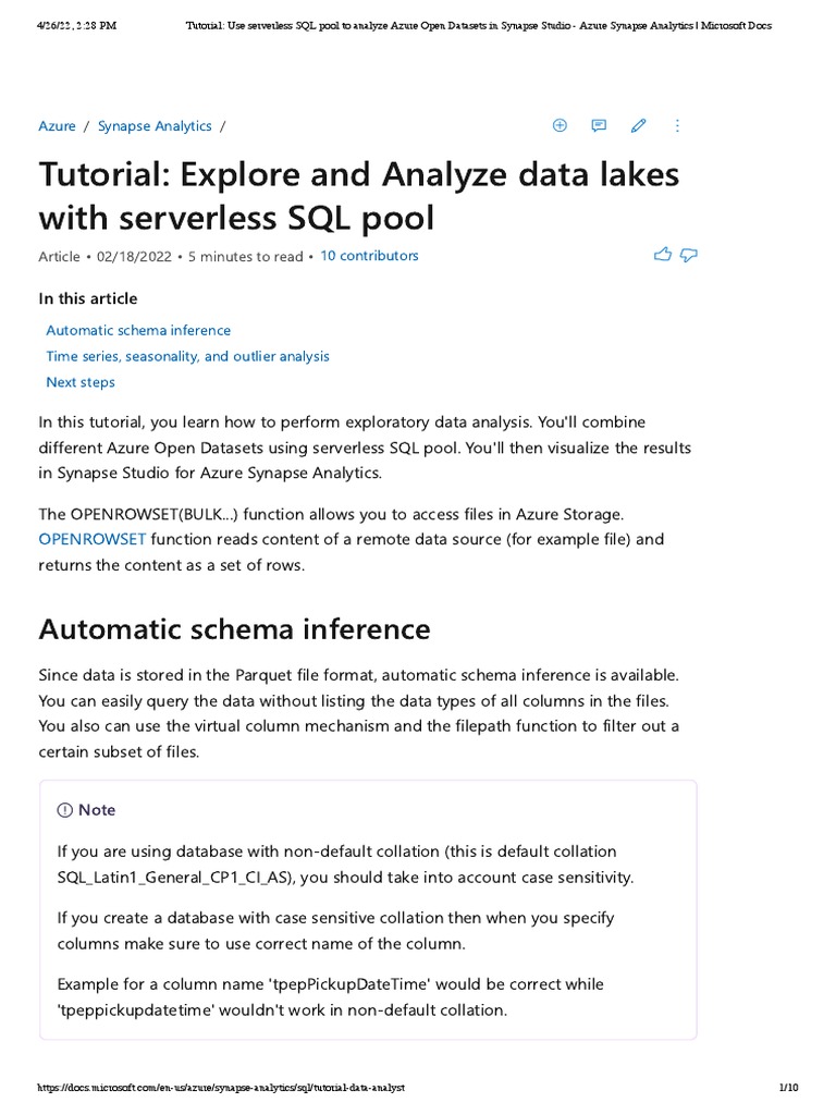 Tutorial Use Serverless Sql Pool To Analyze Azure Open Datasets In