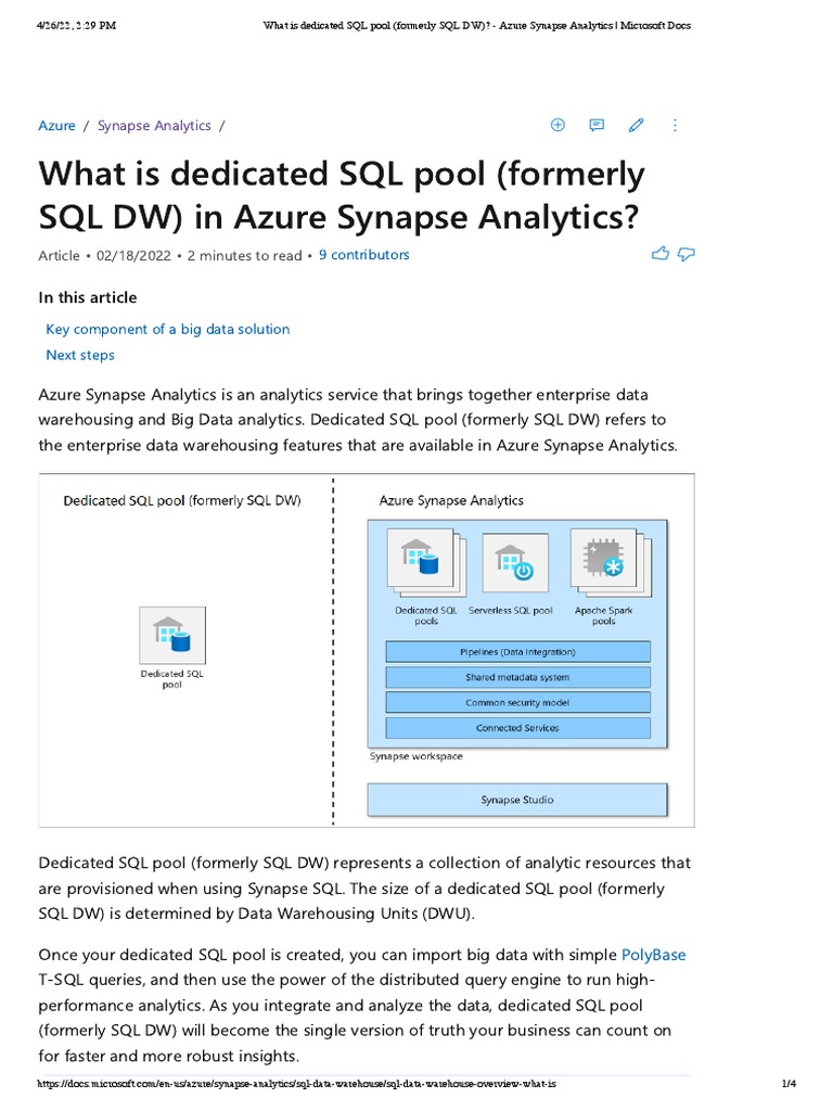 What Is Dedicated SQL Pool (Formerly SQL DW) - Azure Synapse Analytics ...