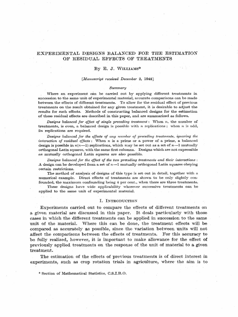 Williams Experimental Designs Balanced For The Estimation Of... | PDF | Field (Mathematics ...