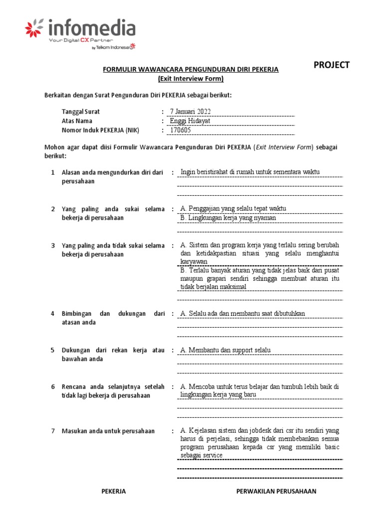 Formulir Wawancara (Exit Interview Form) (1) Enggi | PDF