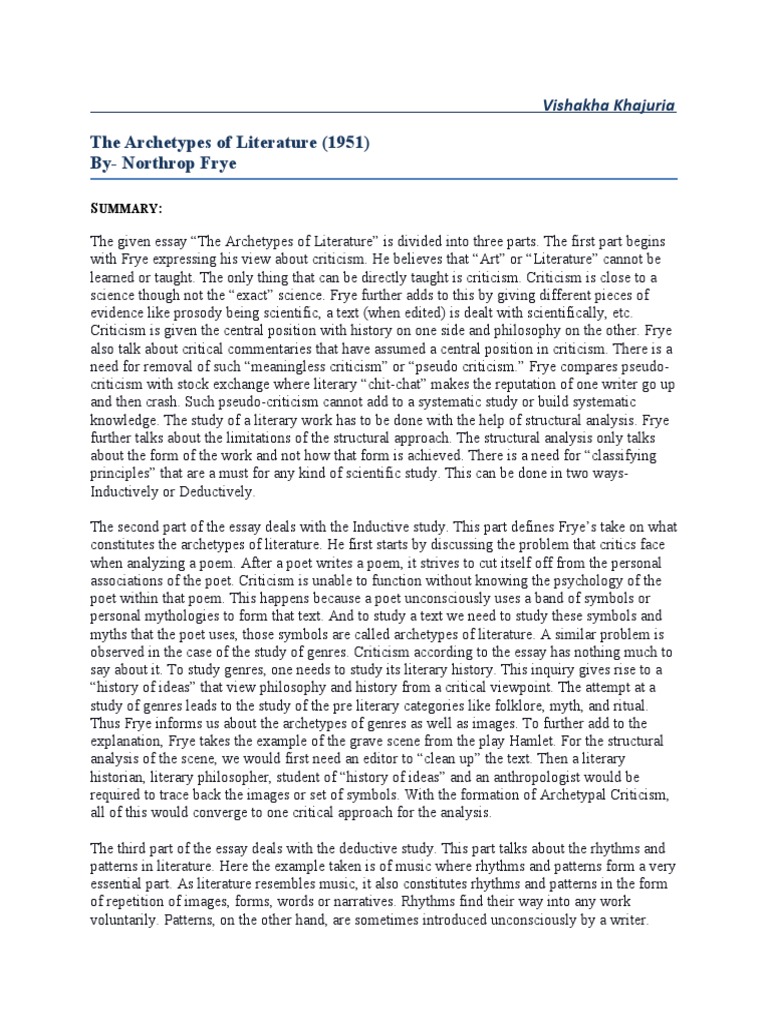 The Archetypes of Literature | PDF | Cognition