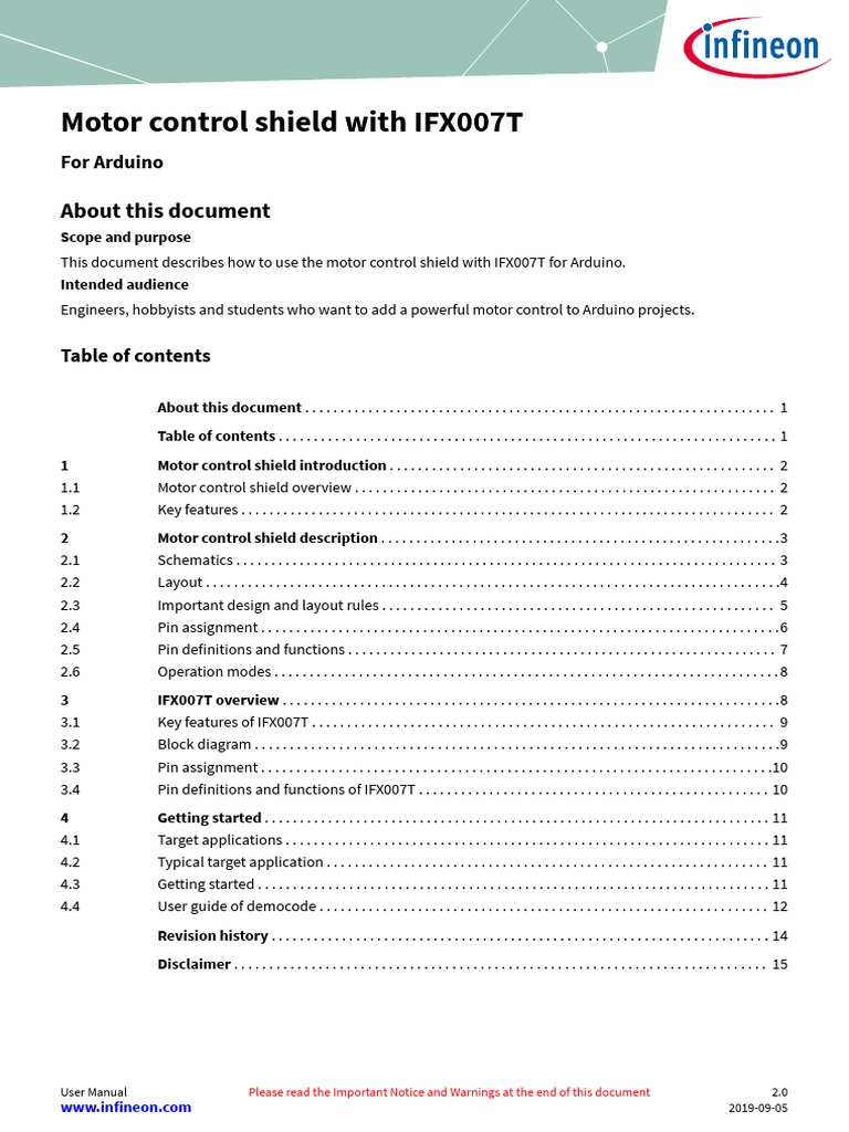 Infineon-Motor Control Shield With IFX007T For Arduino-UserManual-V02 00-En | PDF | Electric ...