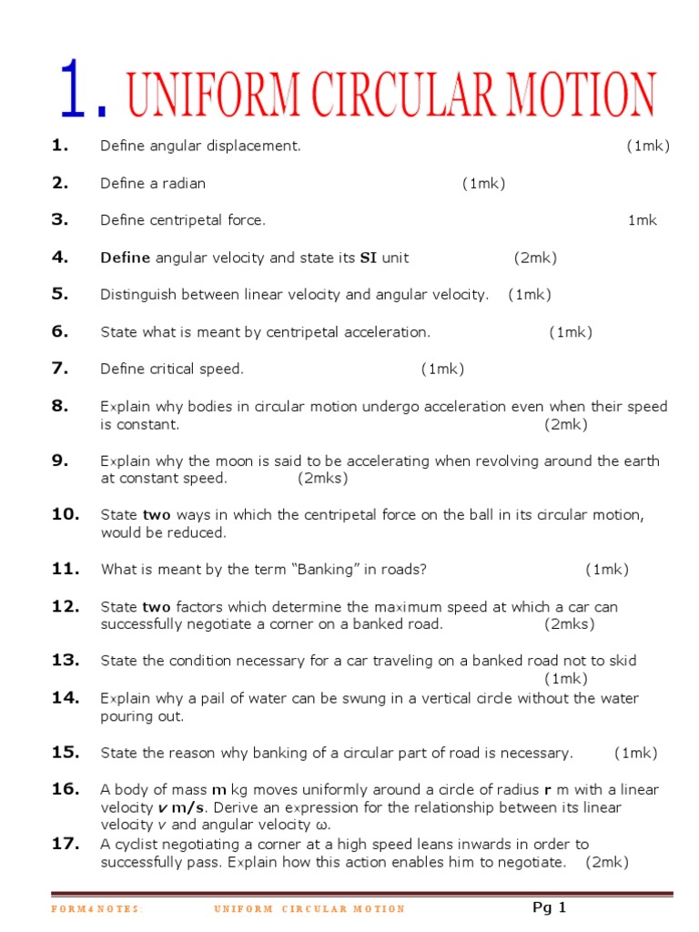 1.0 Uniform Circular Motion | PDF | Acceleration | Speed