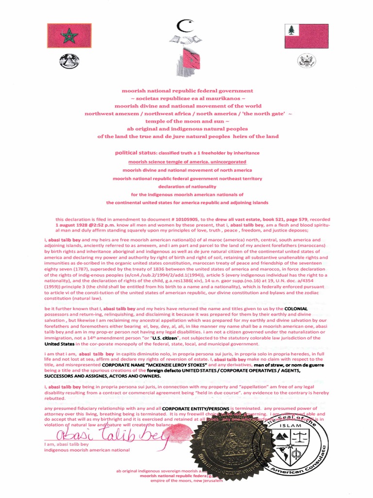 Moorish National Republic Declaration | PDF | Justice | Crime & Violence