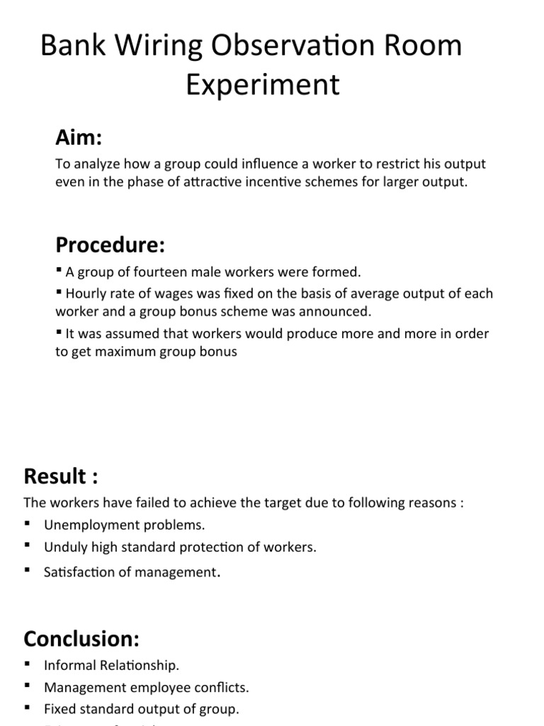 Bank Wiring Observation Room Experiment | PDF