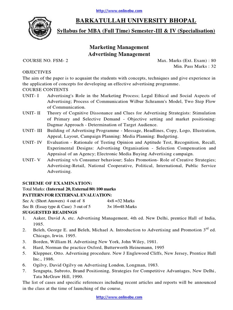 MBA Advertising Course Guide | PDF | Advertising | Market (Economics)