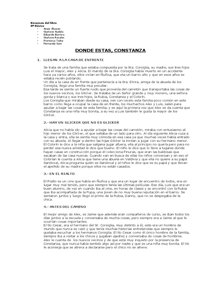 Resumen Donde Estas, Constanza | PDF