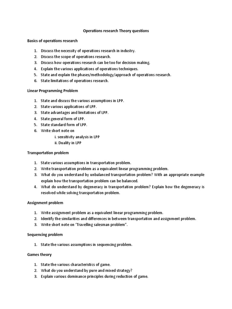 Operations Research Theory Questions Basics of Operations Research ...