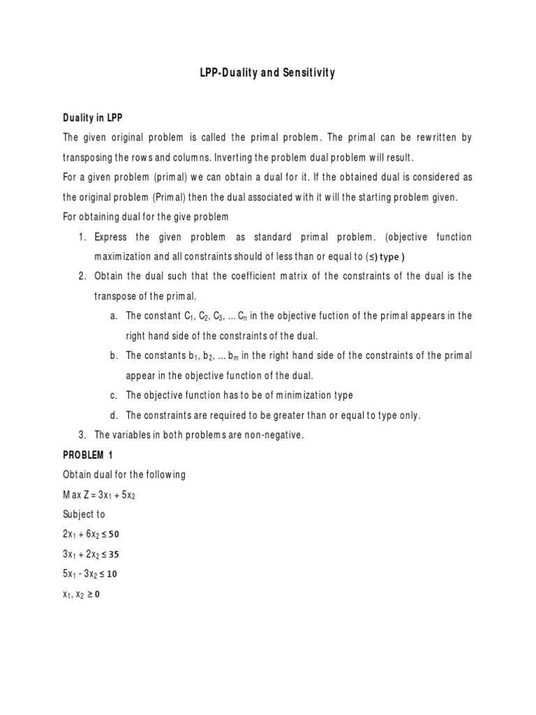 LPP Duality Sensitivity | PDF | Mathematics | Mathematical Analysis LPP Duality Sensitivity | PDF | Mathematics | Mathematical Analysis