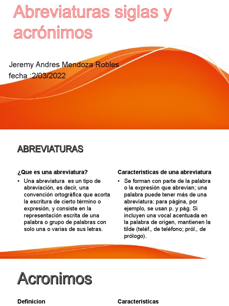 Abreviaturas Siglas y Acrónimos | PDF | Acrónimo | Mecánica del lenguaje