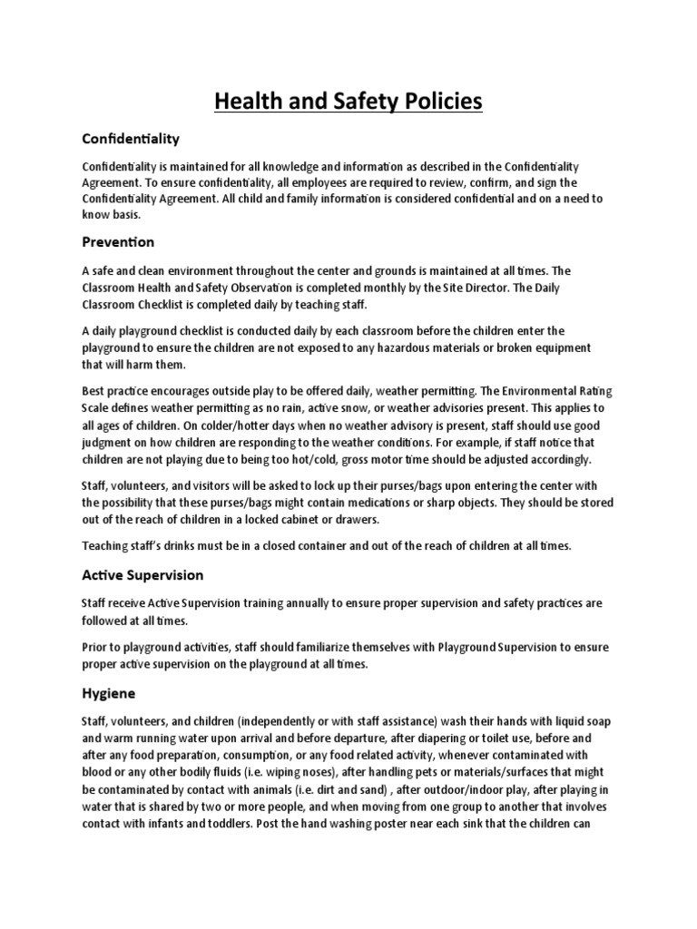 Health and Safety Policies | Download Free PDF | Occupational Safety ...