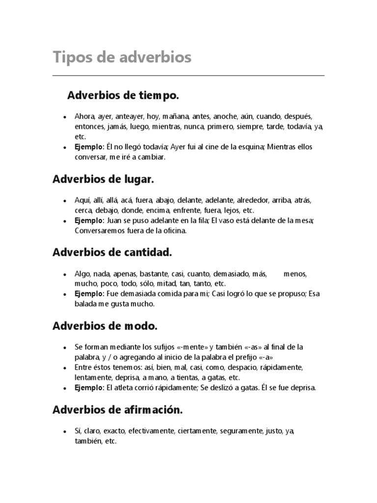 Tipos de Adverbios | PDF | Estudios de idiomas extranjeros