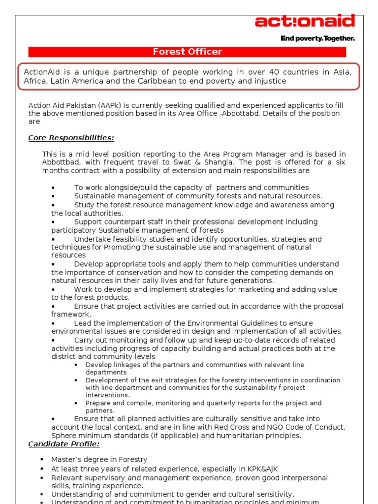 Forest Officer Actionaid | PDF | Sustainability | Economies