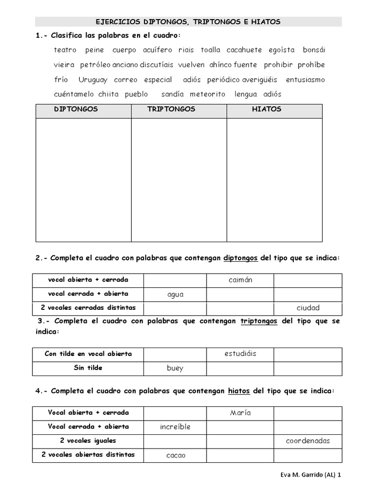 Ejercicios de Diptongos, Hiatos y Triptongos | PDF | Arte