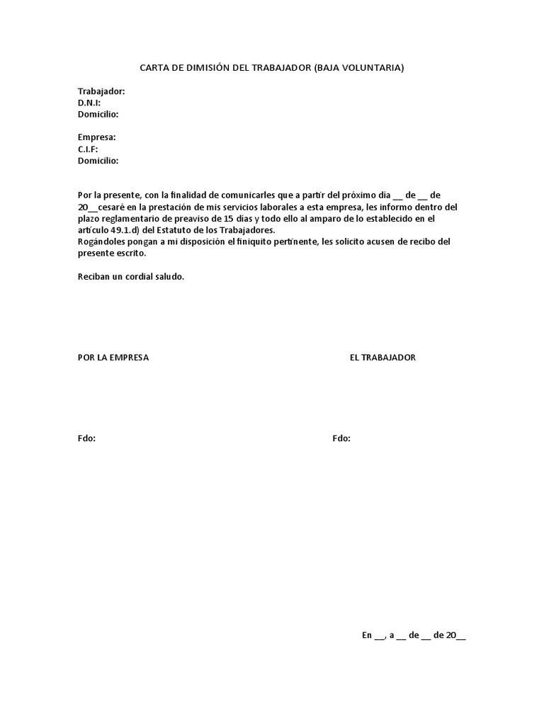 Formato Carta Dimisión | PDF