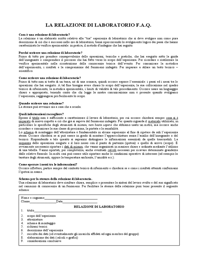 Schema Relazione Laboratorio | PDF