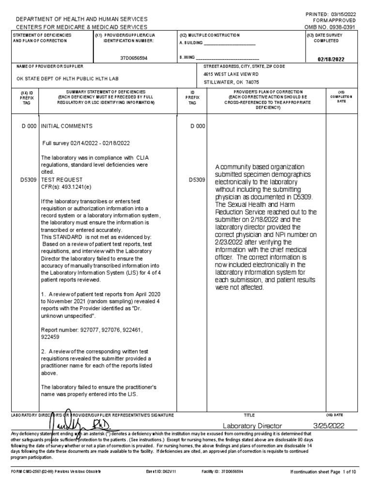 CMS Inspection Report | PDF | Laboratories | Applied Biosystems