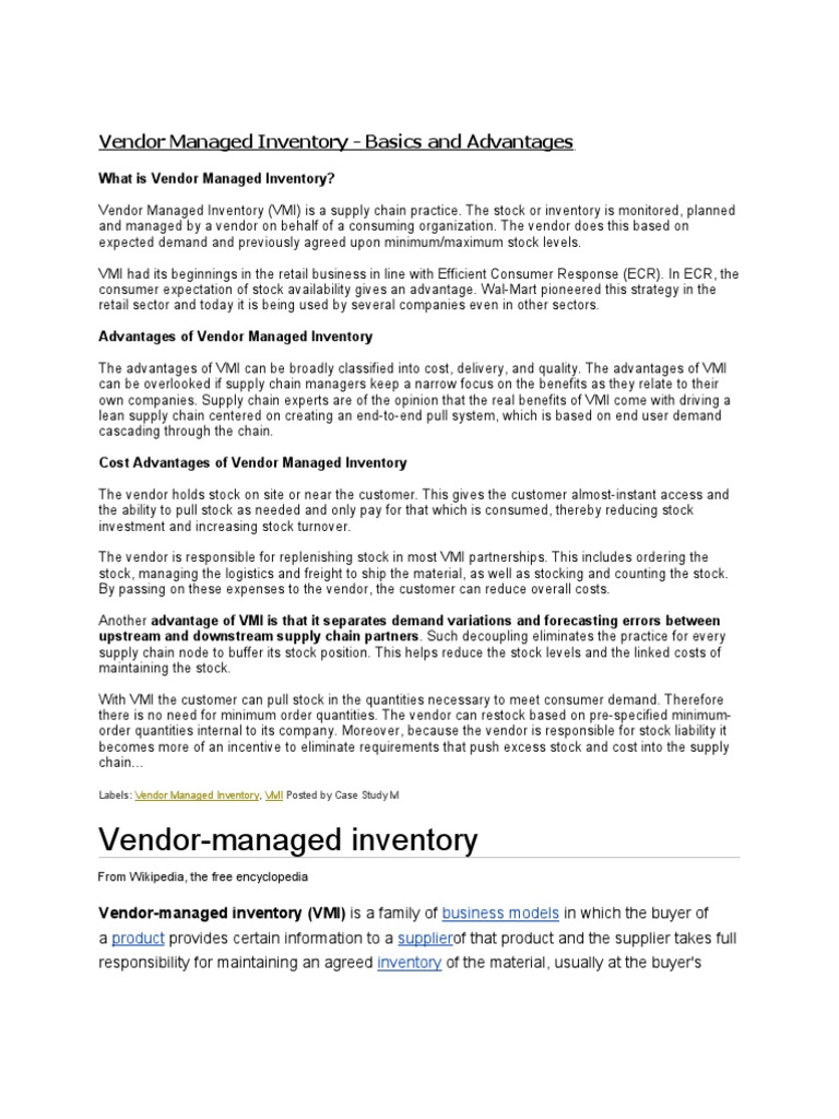 Vendor Managed Inventory | PDF | Supply Chain Management | Business ...