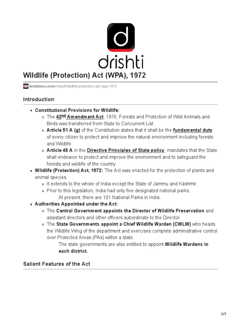 1620044995-Wildlife-Protection-Act-Wpa-1972 Abhishek | PDF | Wildlife