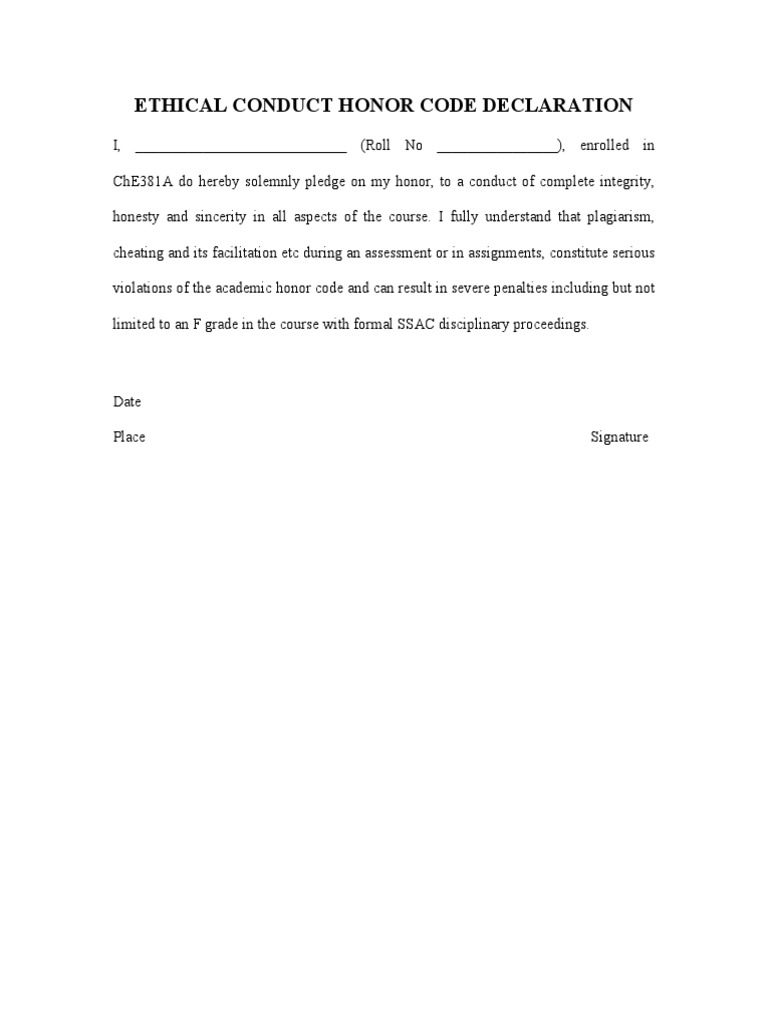 Honor Code Declaration | PDF