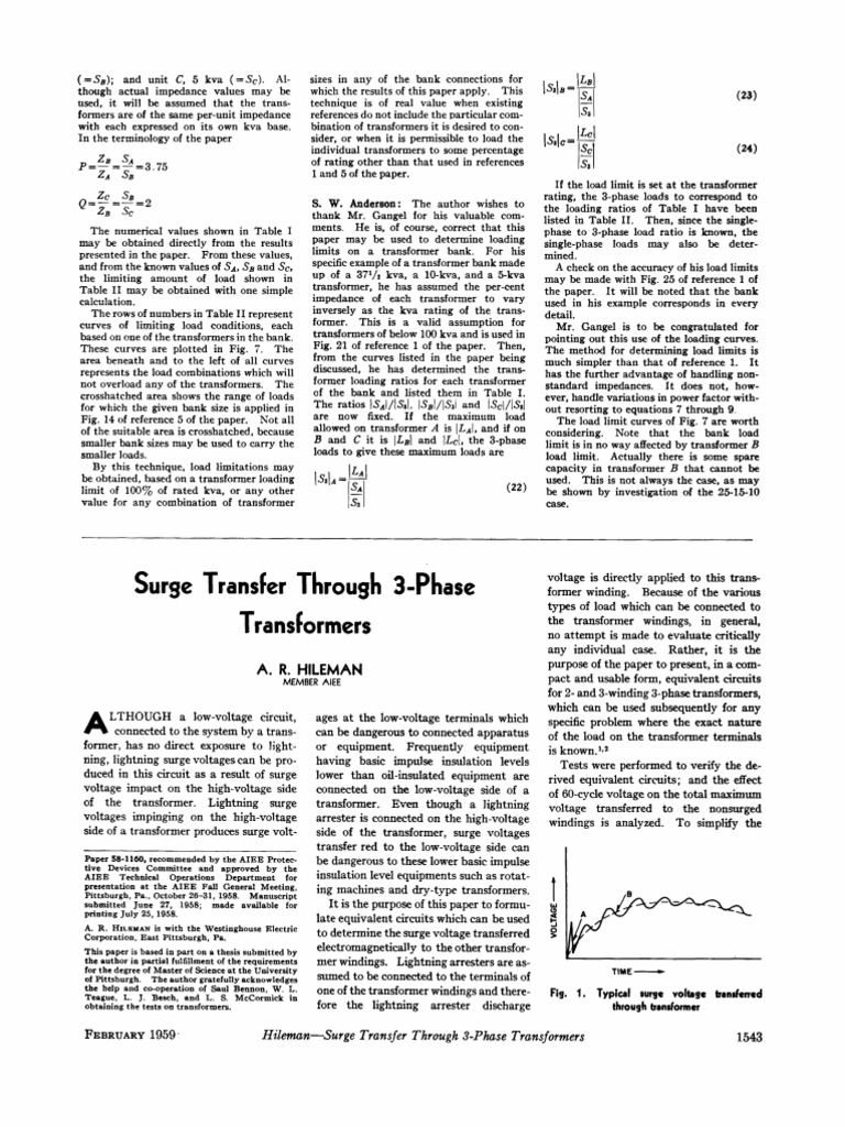 Surge Transfer Through 3-Phase Transformers Hileman1958 | PDF ...