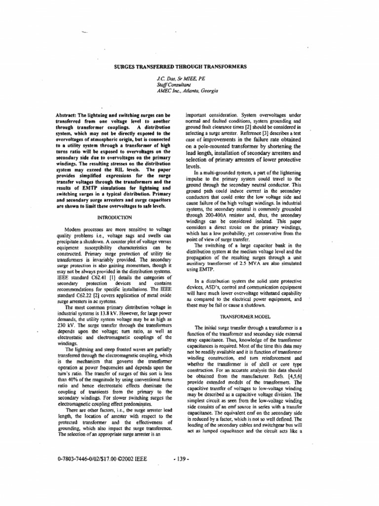 Surge Transfer in Transformers | PDF | Transformer | Capacitor