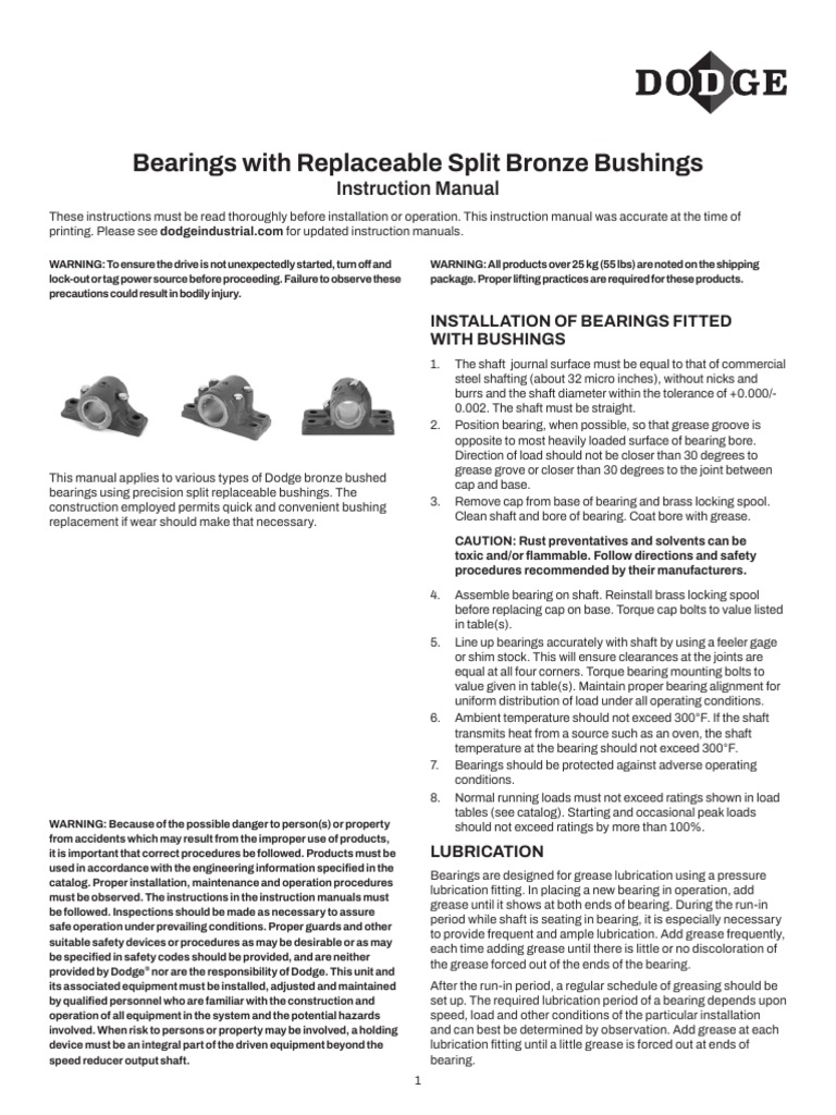 Bearings With Replaceable Split Bronze Bushings: Instruction Manual ...