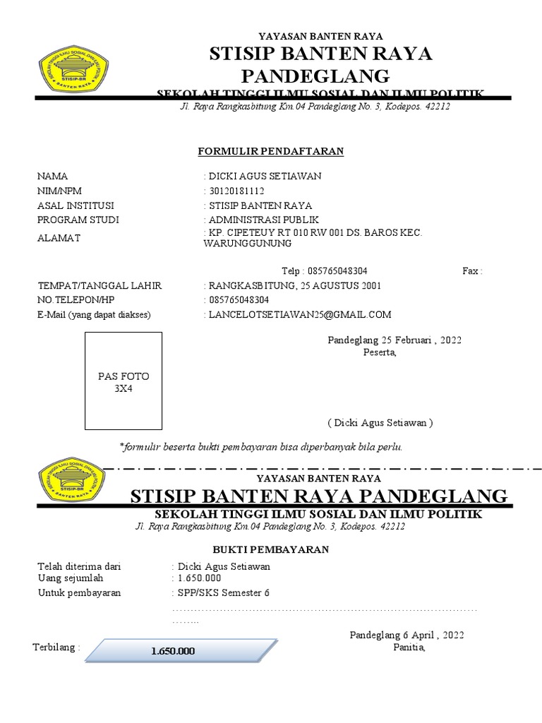 5 Formulir Pendaftaran Dan Tanda Bukti Pembayaran25 | PDF